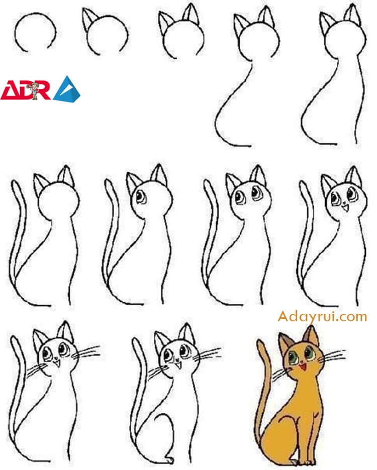 Học Cách Vẽ Con Mèo Đơn Giản Và Đáng Yêu - ADAYRUI